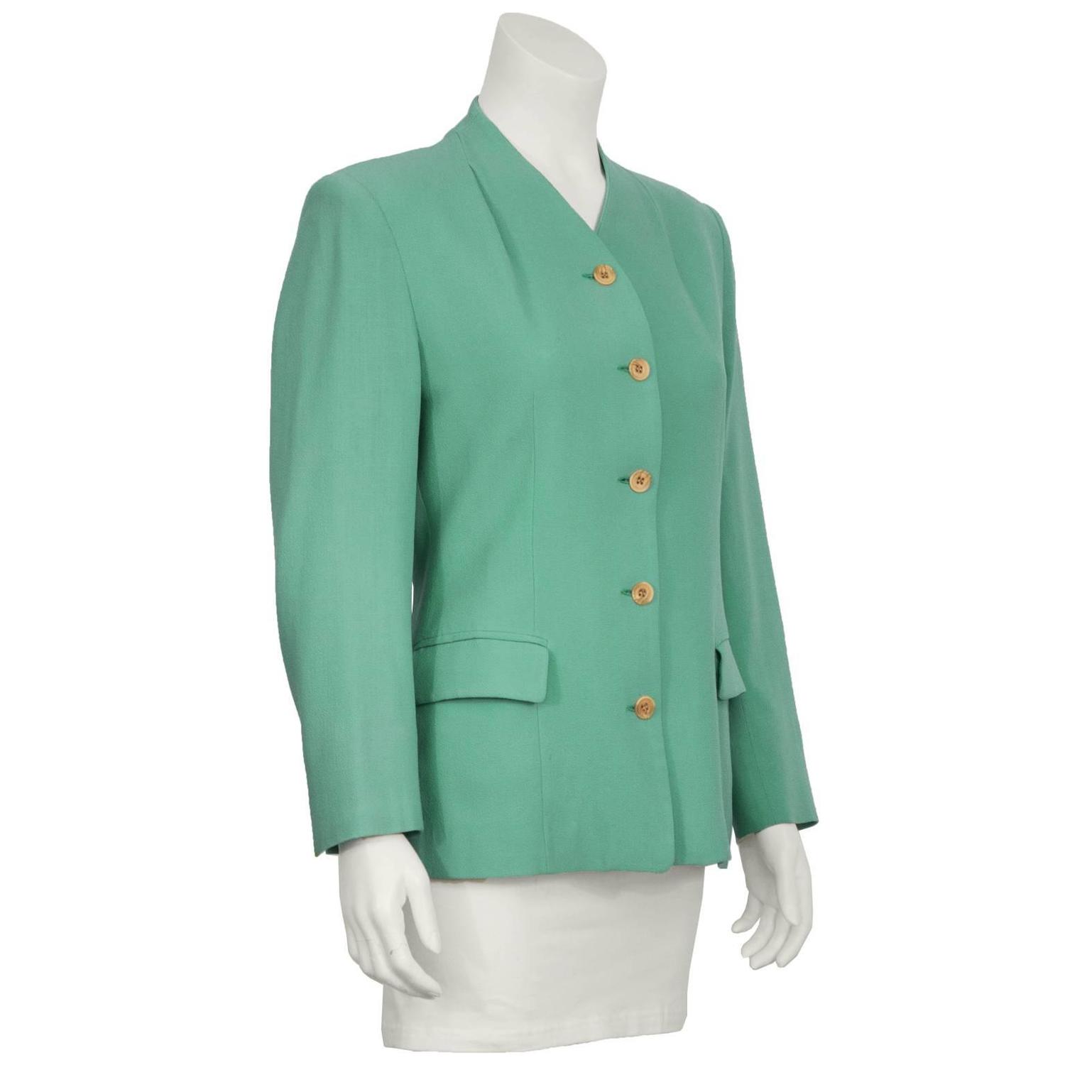 1980's Jasper Conran Mint Crepe Jacket For Sale at 1stdibs