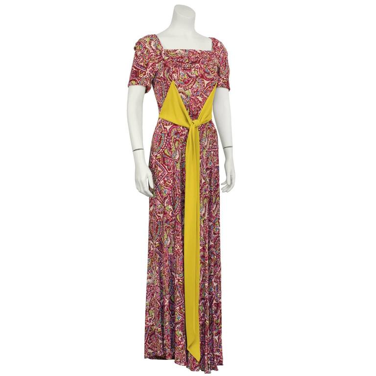 1940's Anonymous Paisley Gown with Maroon Net Overcoat For Sale at ...