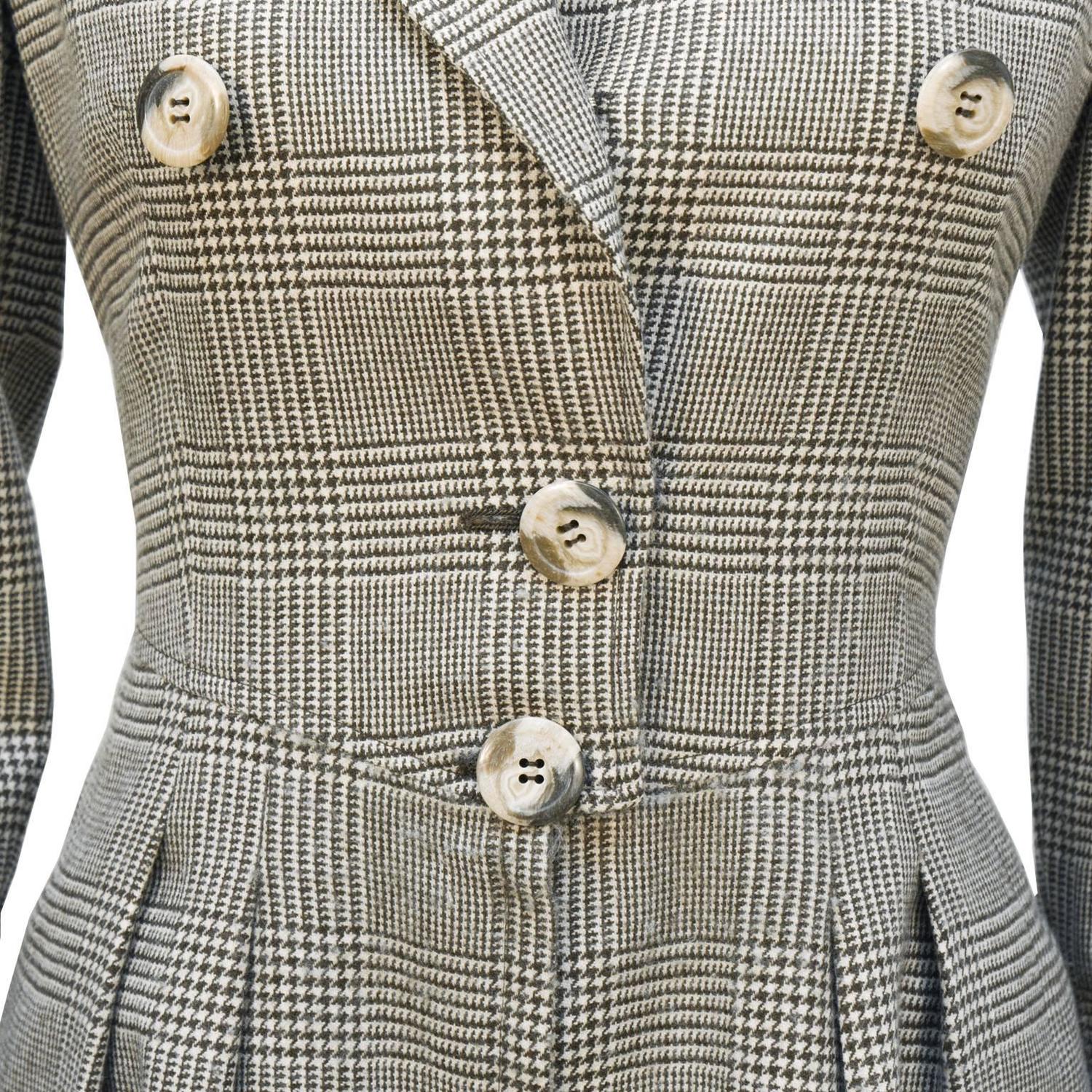 1980's Valentino Brown Glen Check Wool Dress For Sale at 1stdibs