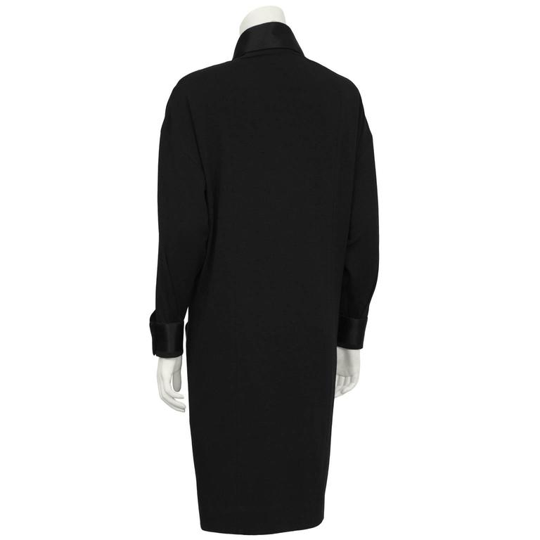 1980's Chanel Black Wool Jersey and Satin Dinner Dress at 1stDibs