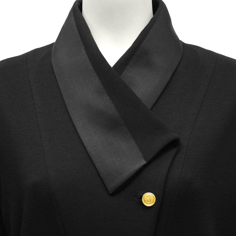 1980's Chanel Black Wool Jersey and Satin Dinner Dress at 1stDibs