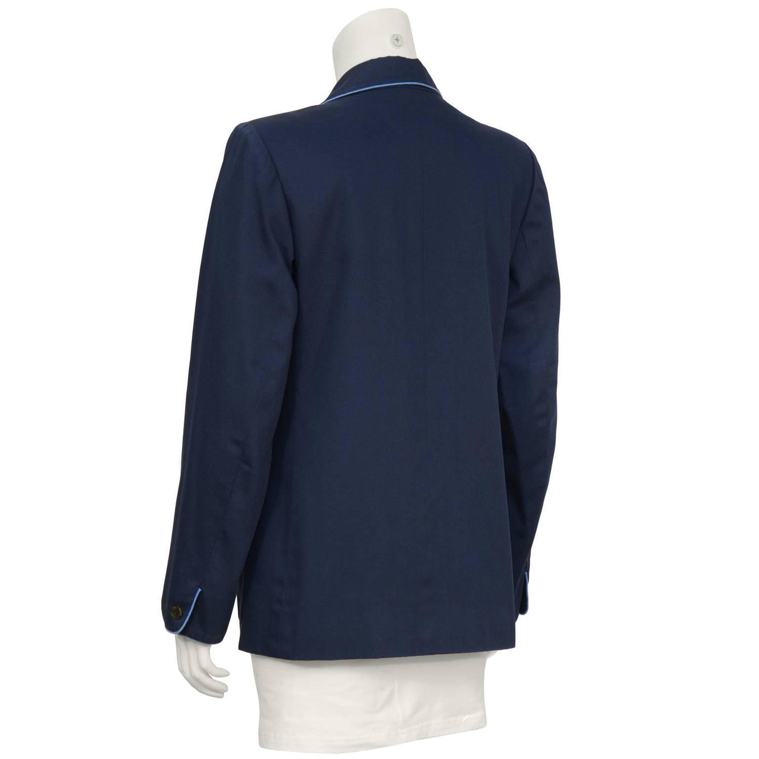 Early 1970’s Yves Saint Laurent YSL Navy Cotton Jacket Piped in Blue ...