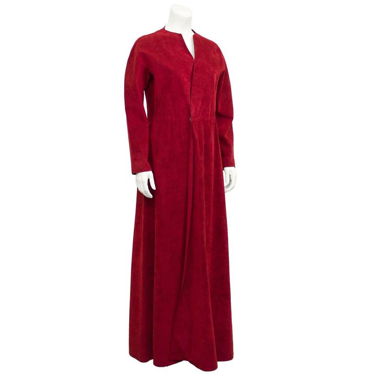 1970's Halston Red Ultra Suede Gown at 1stDibs | halston ultrasuede dress