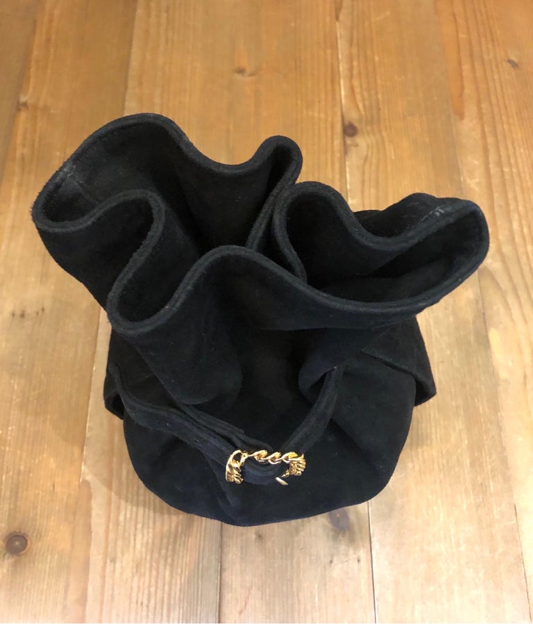 1980s Chanel Black Nubuck Bucket Chain Bag at 1stDibs