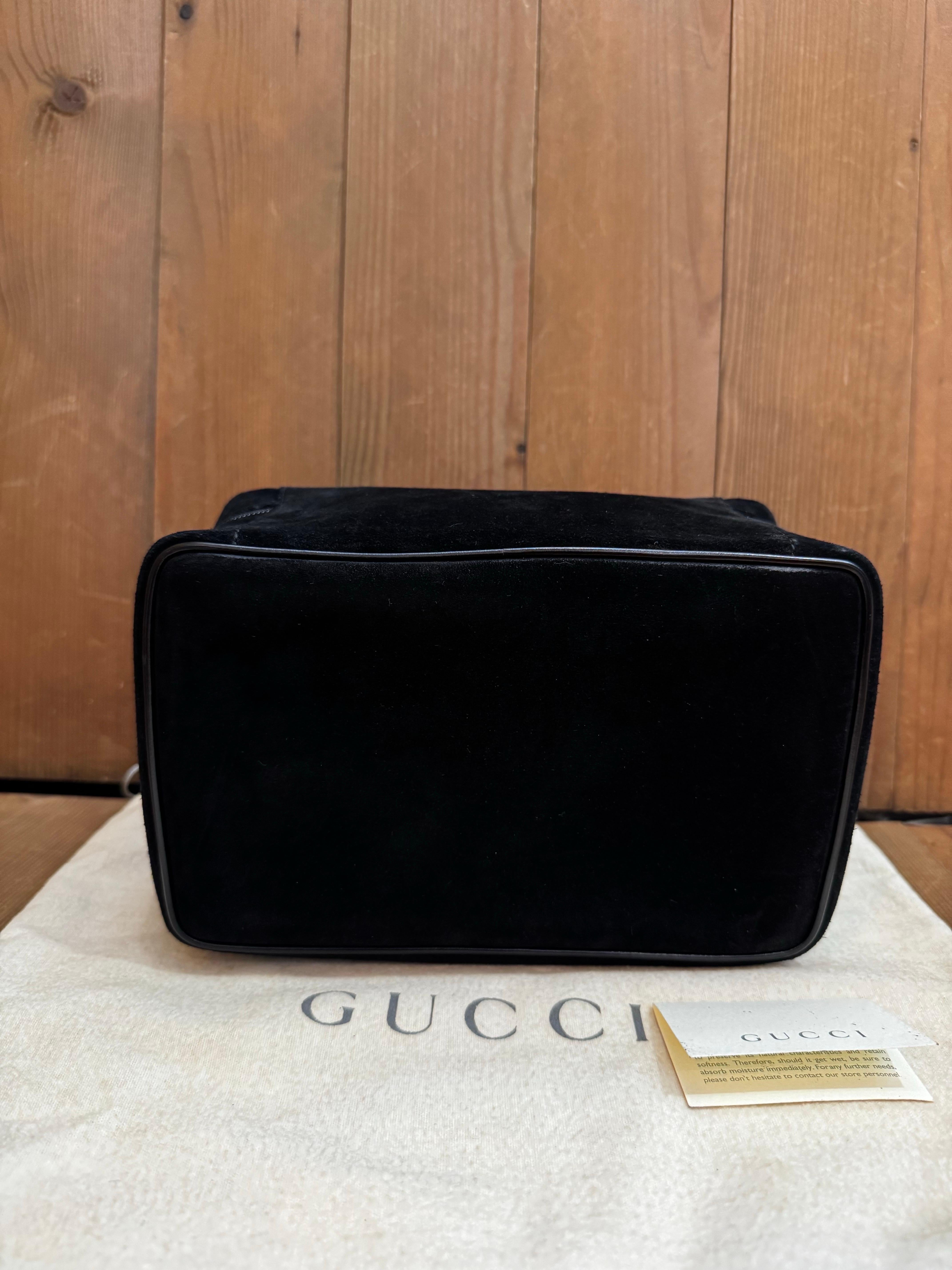 1990s Vintage GUCCI Horsebit Nubuck Vanity Case Handbag Black For Sale ...