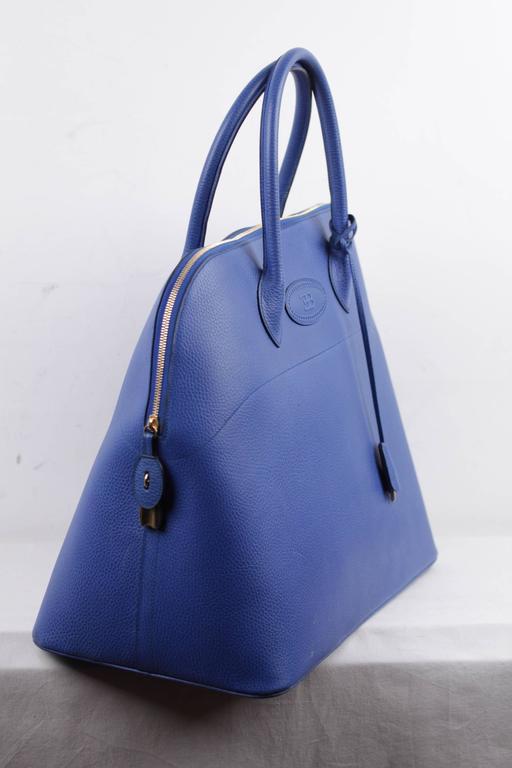 ETTORE BUGATTI Italian 90s Blue Leather LARGE SATCHEL Handbag Limited ...