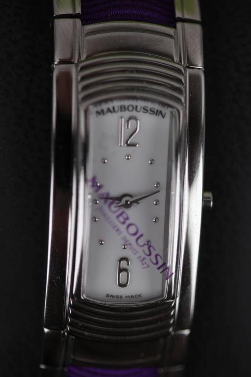 MAUBOUSSIN Stainless Steel LADY M WRIST WATCH Purple GrosGrain Bracelet ...