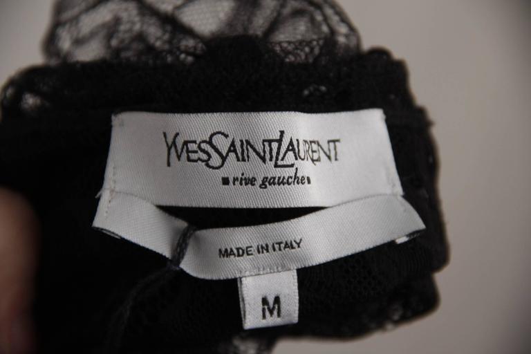 YVES SAINT LAURENT RIVE GAUCHE Black LACE Sheer TOP w/ FRILLS Size M ...