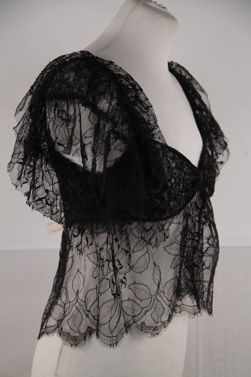 YVES SAINT LAURENT RIVE GAUCHE Black LACE Sheer TOP w/ FRILLS Size M ...