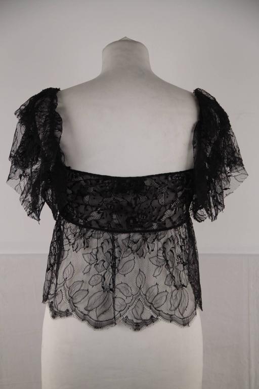 YVES SAINT LAURENT RIVE GAUCHE Black LACE Sheer TOP w/ FRILLS Size M ...
