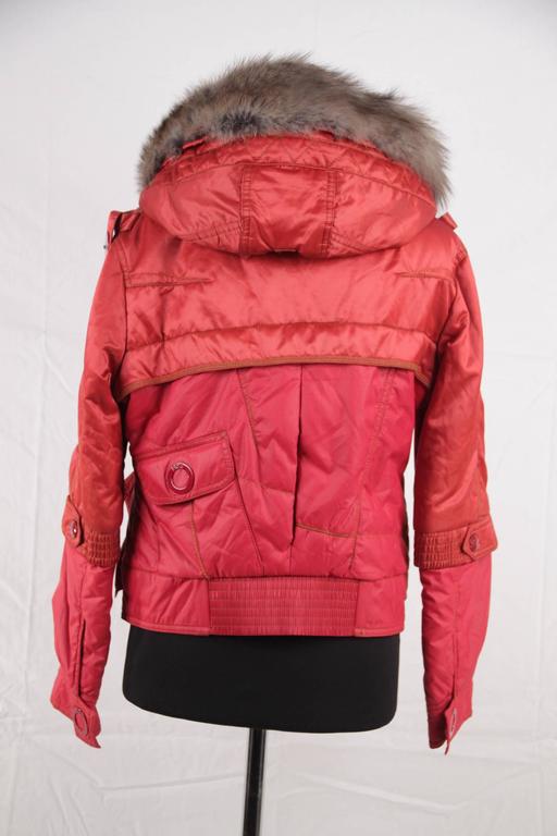 CHRISTIAN DIOR Red SHORT PUFFER JACKET Hooded w/ Fur Trim SIZE MEDIUM ...
