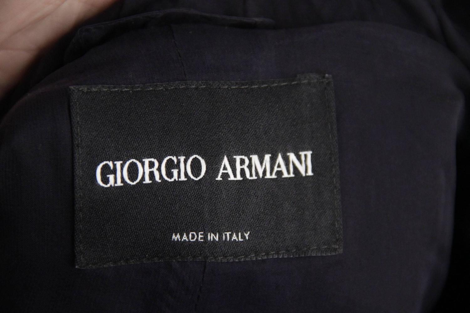 GIORGIO ARMANI BLACK LABEL Blue Black Silk Blend JACKET Ruffle Collar ...