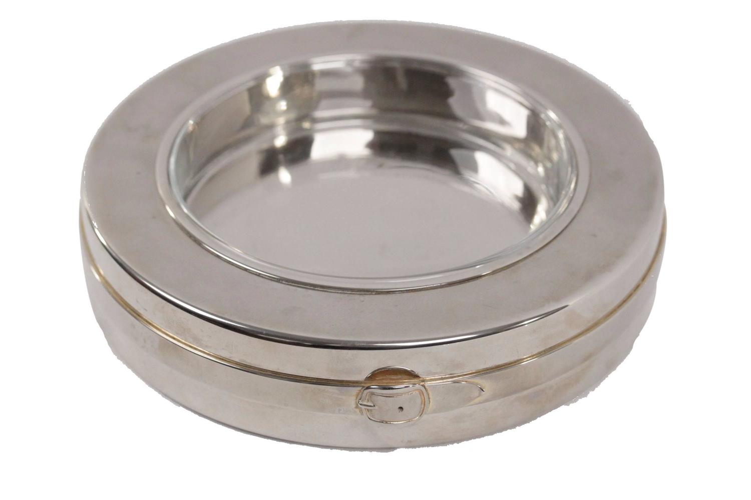 GUCCI VINTAGE Silver Metal ROUND ASHTRAY with Glass Tray at 1stdibs