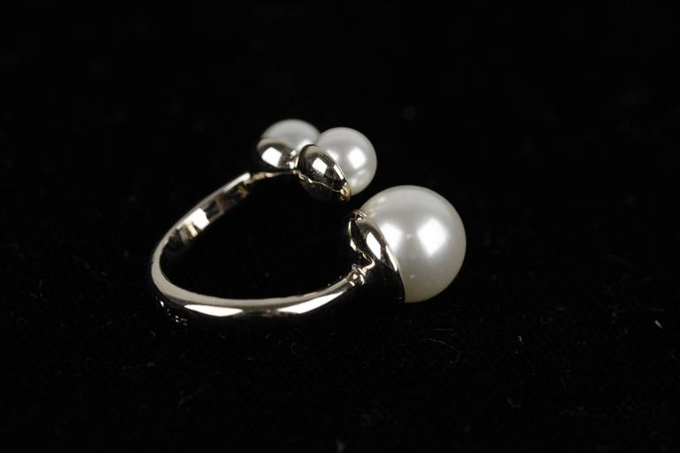 CHRISTIAN DIOR 3 Pearl Beads ULTRADIOR PHALANX RING Gold Metal at ...