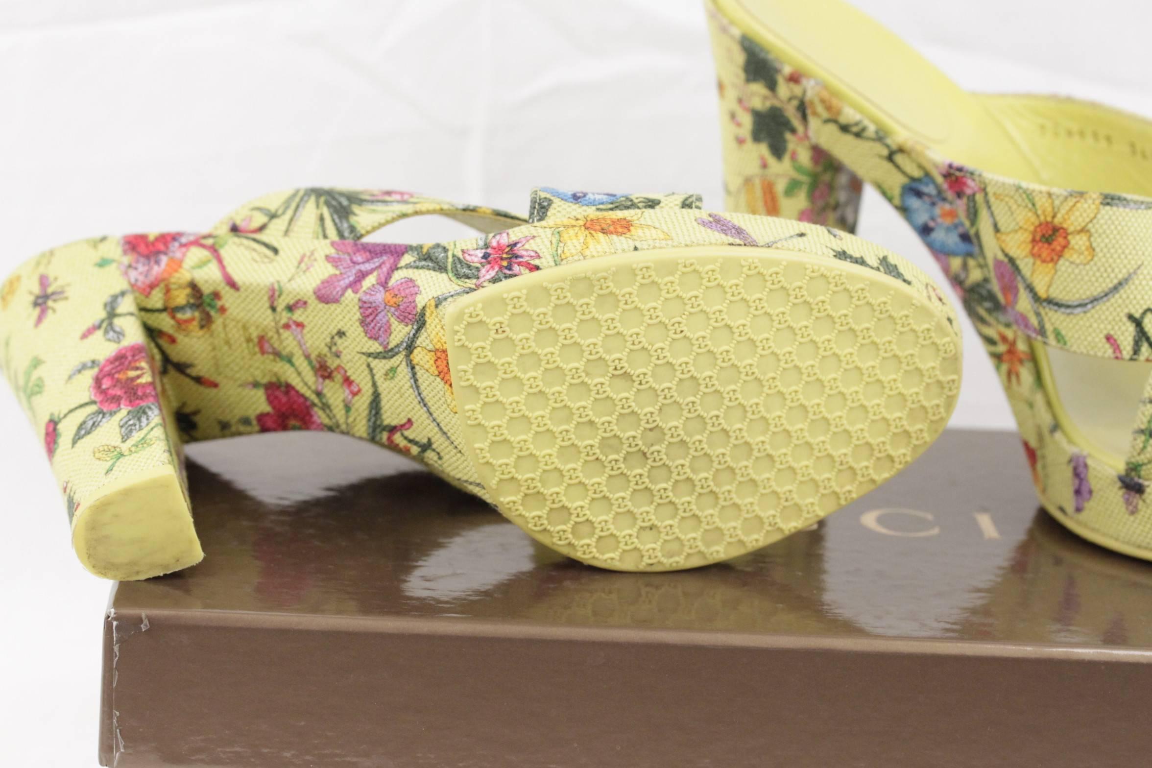 GUCCI Green Floral Fabric HEELED SANDALS Shoes PUMPS Size 36 1/2 For ...