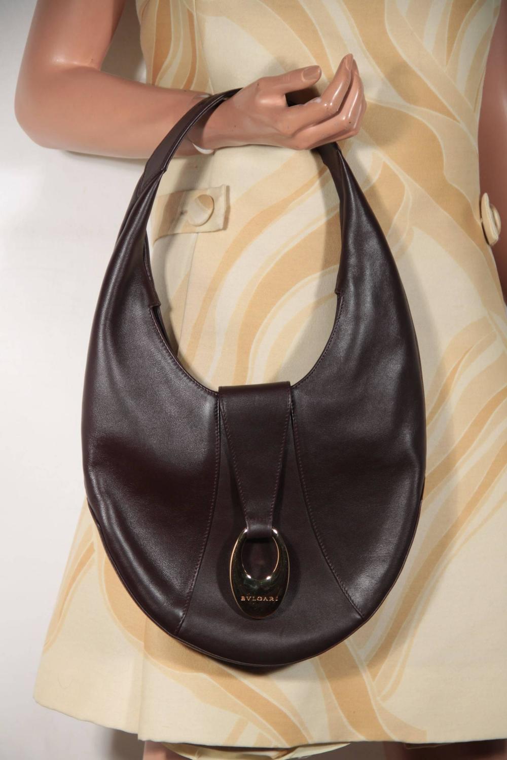 BULGARI BVLGARI Brown Soft Leather HOBO Shoulder Bag OVAL HANDBAG at ...