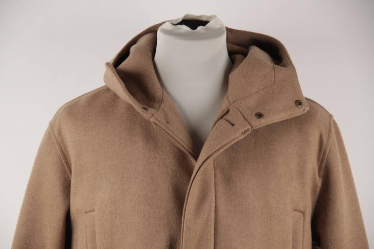 MONCLER Tan Wool Blend MID LENGHT JACKET Coat HOODED Removable Padding ...