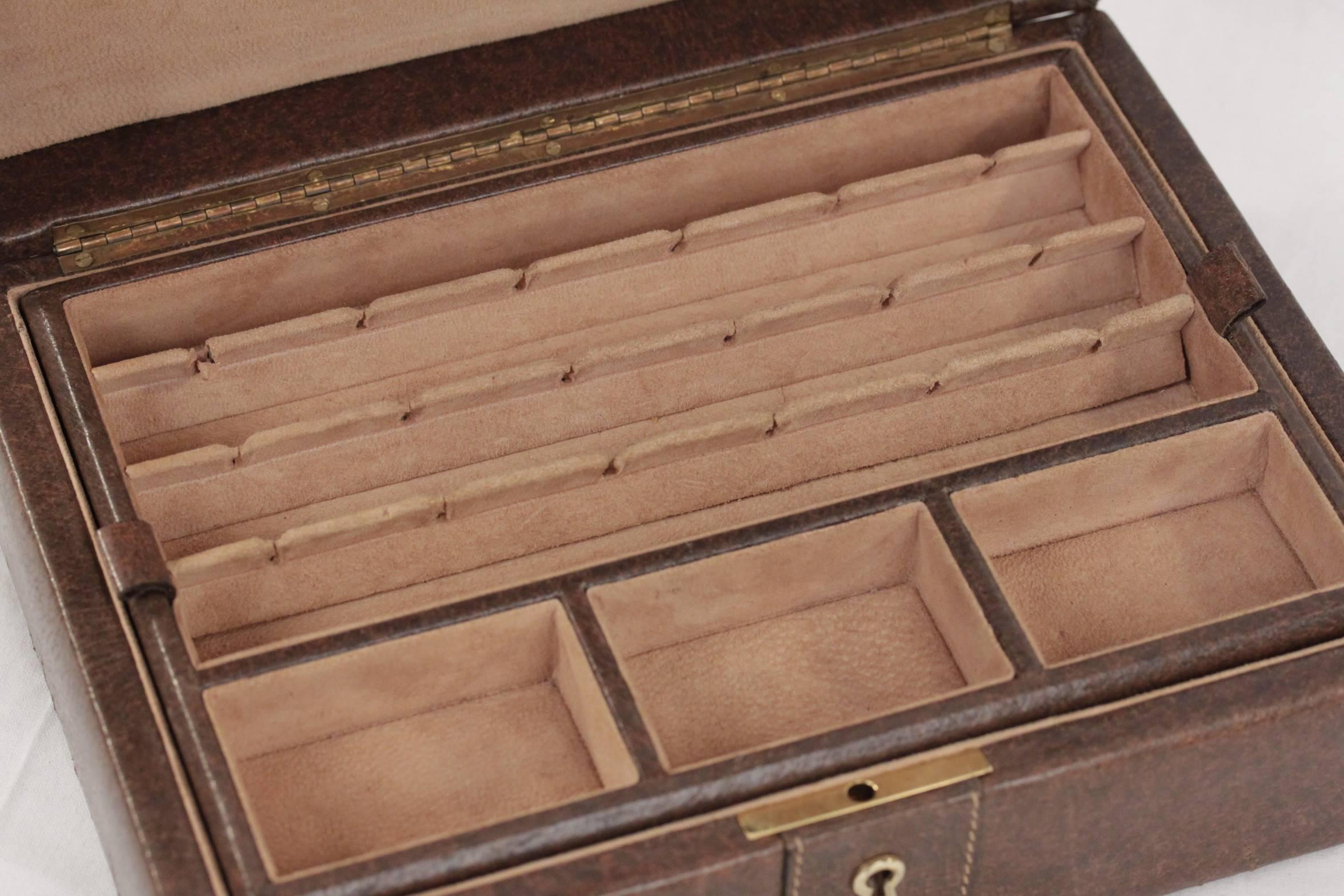 GUCCI VINTAGE Brown Leather BOX JEWELRY CASE w/ STIRRUP Detail HOME ...