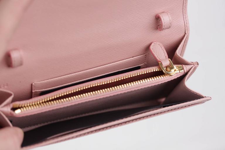 PRADA Pink Leather SAFFIANO FIOCCO Ribbon STRAP WALLET Purse WOC 1M1437 ...