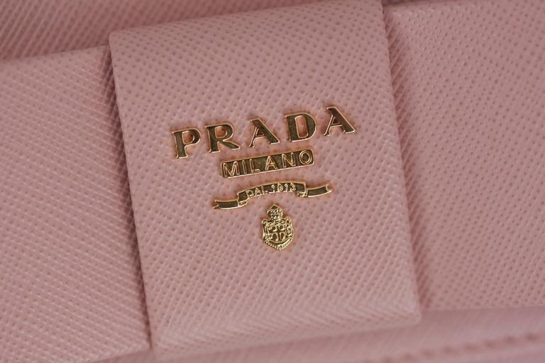 PRADA Pink Leather SAFFIANO FIOCCO Ribbon STRAP WALLET Purse WOC 1M1437 ...