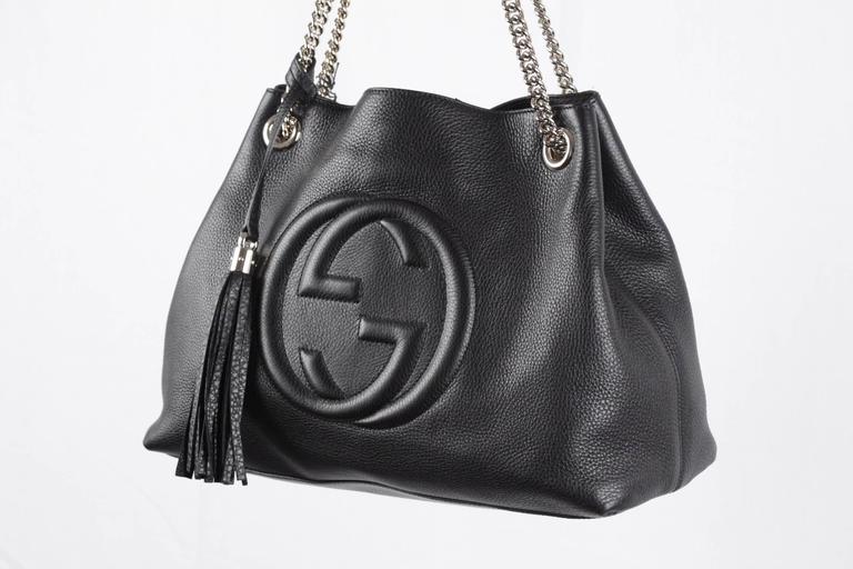 GUCCI Black Leather SOHO TOTE Shopping SHOULDER BAG w/ GG Logo at 1stDibs