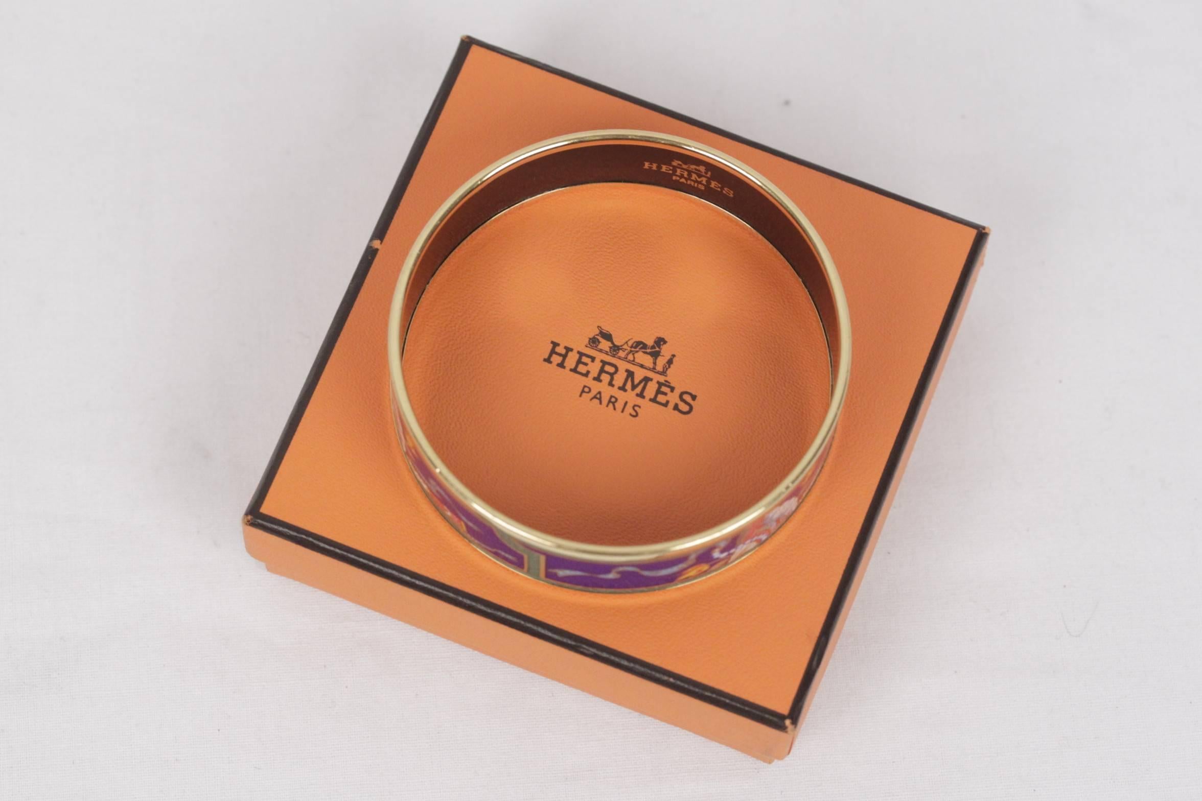 HERMES Enamel Blue FOLDING FAN Bangle BRACELET Gold Plated Rim w/ BOX ...