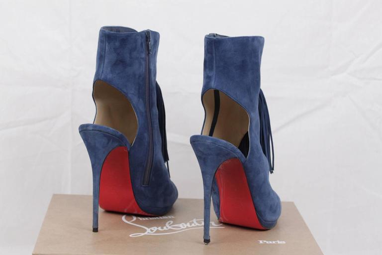 CHRISTIAN LOUBOUTIN Blue Suede OTOKA Tassel ANKLE BOOTS Open Toe SIZE ...