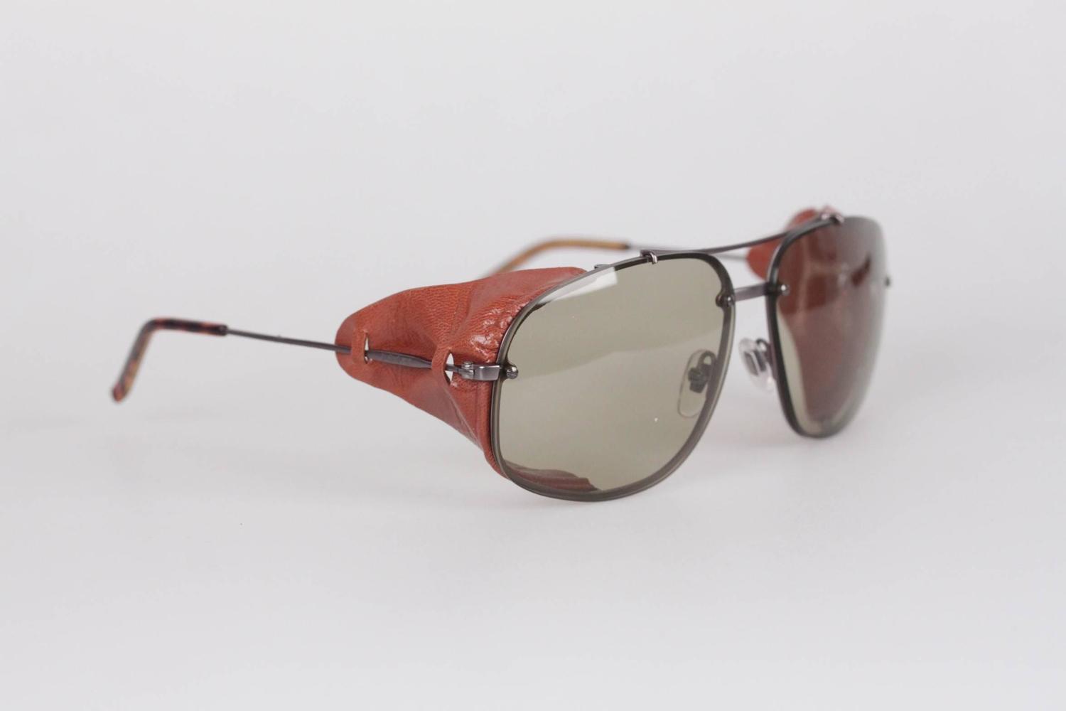 YVES SAINT LAURENT Aviator SUNGLASSES 2338S 62mm SIDE Leather SHIELDS ...