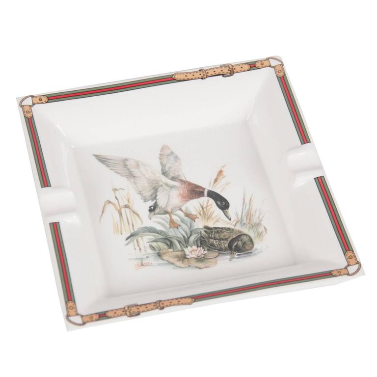 GUCCI VINTAGE White Porcelain Large SQUARE ASHTRAY DUCKS Theme 19cm at ...