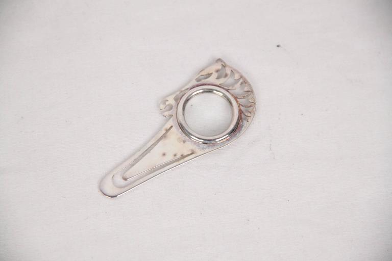 HERMES Vintage Silver Metal HORSE HEAD BOOKMARK Clip w/ LOUPE at 1stDibs