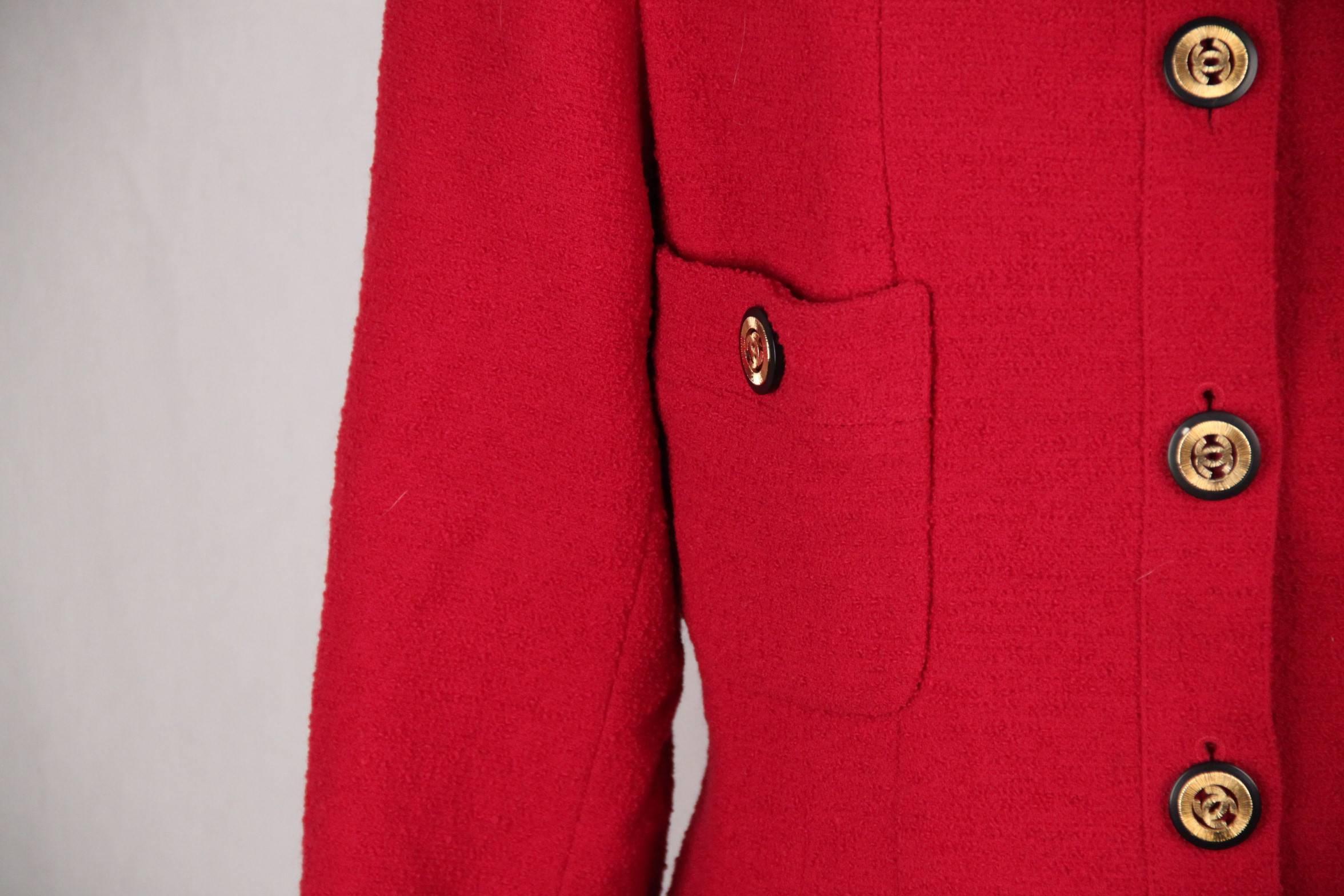 Chanel Boutique Vintage Red Collarless Blazer Jacket For Sale at ...