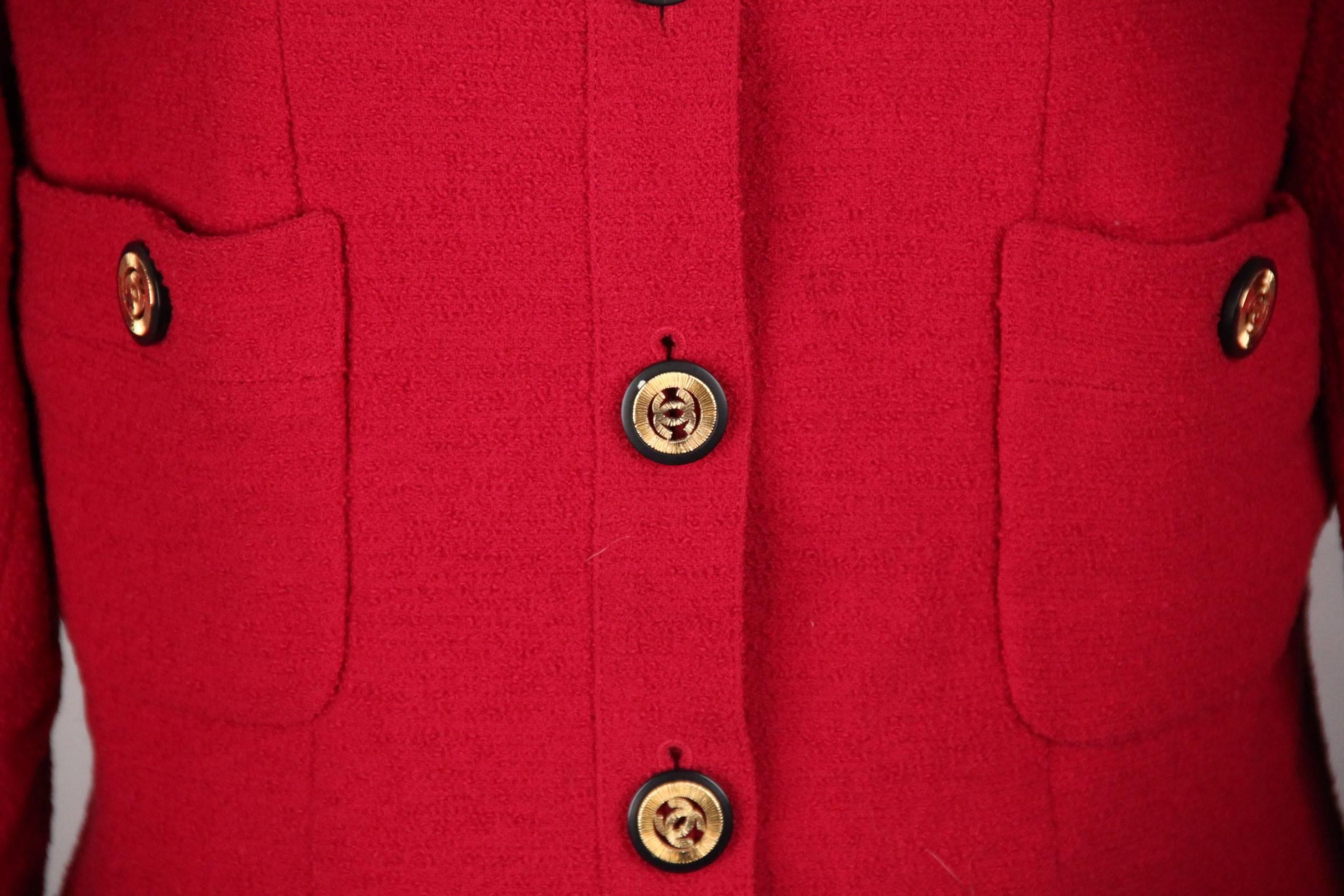 Chanel Boutique Vintage Red Collarless Blazer Jacket For Sale at ...
