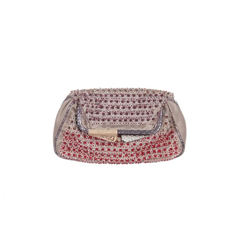 FENDI Gray Satin FOLDING CLUTCH Evening Bag w/ RHINESTONES For Sale at ...