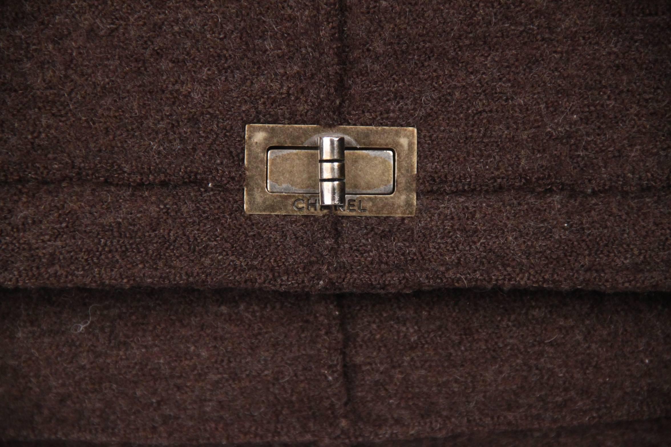 CHANEL IDENTIFICATION Brown Chocolate Bar Wool MADEMOISELLE FLAP BAG ...