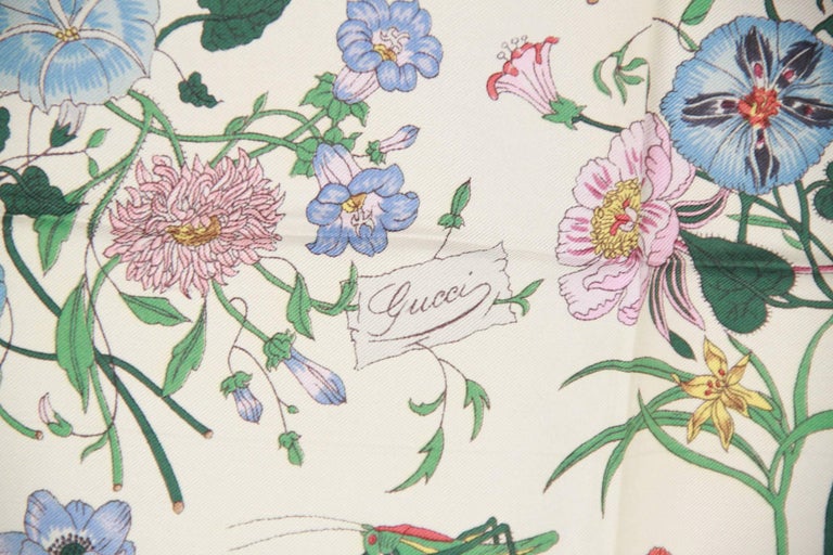 GUCCI VINTAGE Floral Silk SCARF Brown Border For Sale at 1stDibs ...