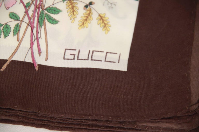 GUCCI VINTAGE Floral Silk SCARF Brown Border For Sale at 1stDibs ...