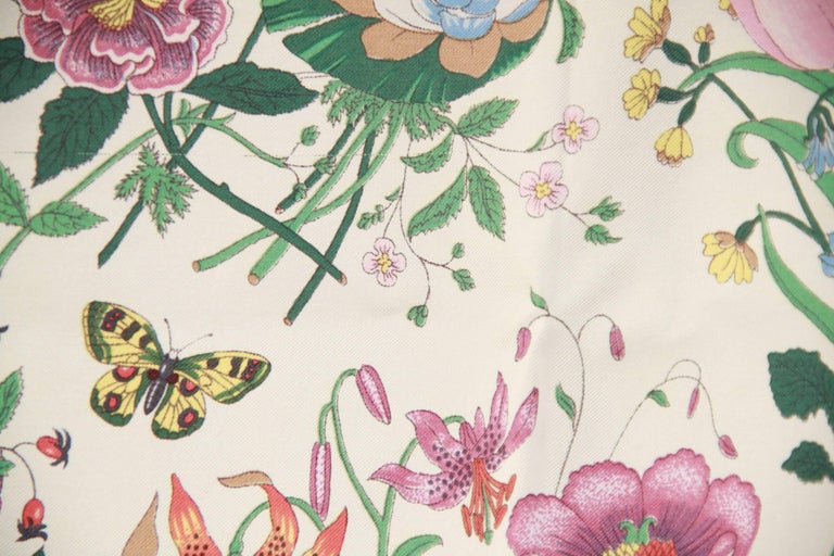 GUCCI VINTAGE Floral Silk SCARF Brown Border For Sale at 1stDibs ...