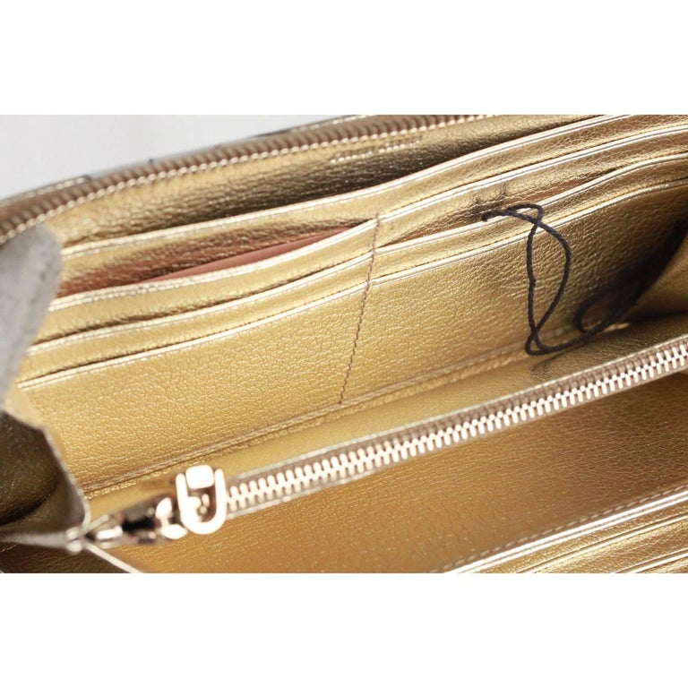 Mu Miu Gold Metal Leather Cat Print Duchesse Zip Wallet Purse For Sale ...