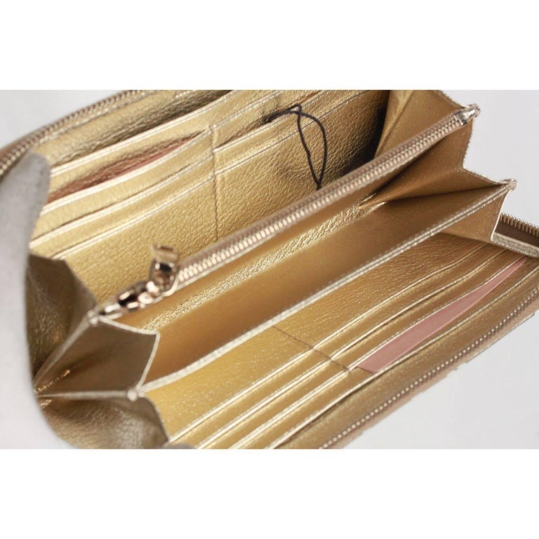 Mu Miu Gold Metal Leather Cat Print Duchesse Zip Wallet Purse For Sale ...