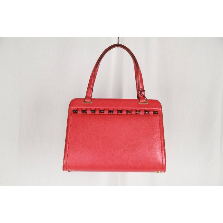 GUCCI VINTAGE Red Leather HANDBAG w/ BAMBOO Detail RARE For Sale at ...