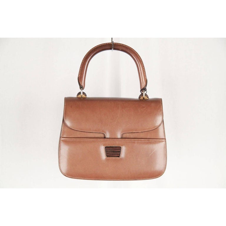 GUCCI VINTAGE Tan Leather HANDBAG w/ WOOD Detail at 1stDibs