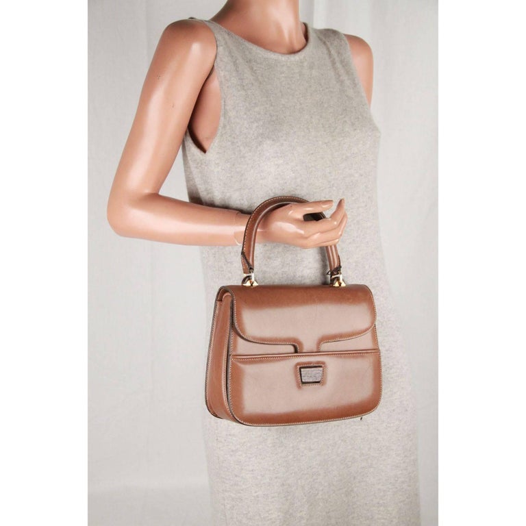 GUCCI VINTAGE Tan Leather HANDBAG w/ WOOD Detail at 1stDibs