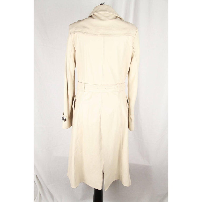 BURBERRY Ivory Leather TRENCH COAT Double Breasted w/ BELT Size 42 For ...