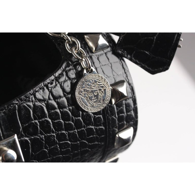 VERSACE Black Embossed Leather Cylinder Box Bag with Studs For Sale at ...