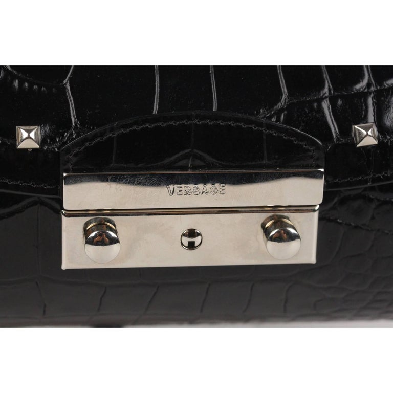 VERSACE Black Embossed Leather Cylinder Box Bag with Studs For Sale at ...