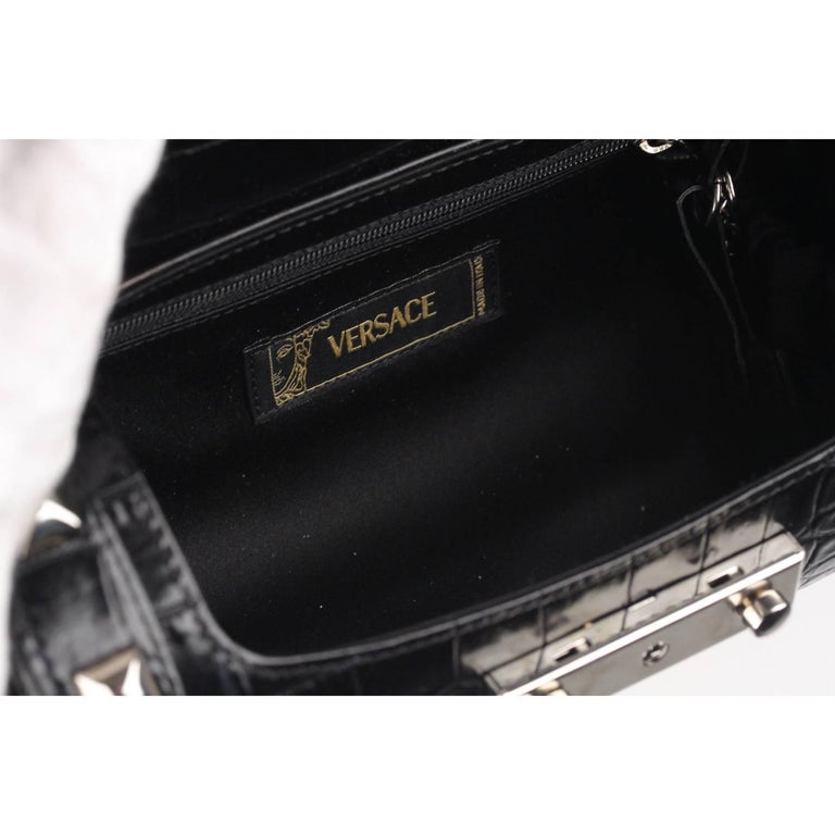 VERSACE Black Embossed Leather Cylinder Box Bag with Studs For Sale at ...