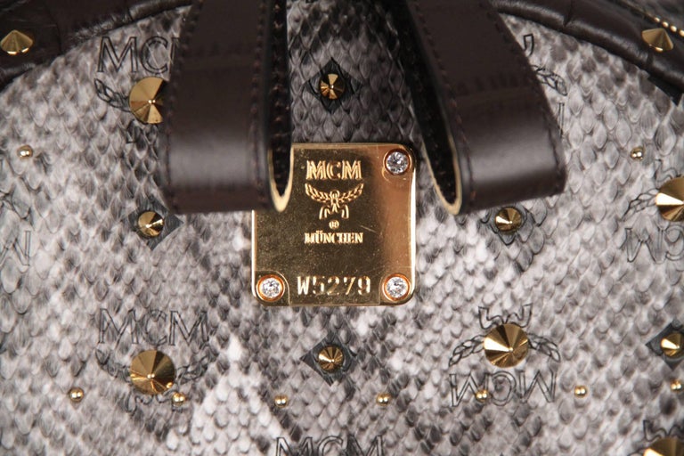 MCM MUNCHEN Python Canvas Stud Armour BACKPACK Shoulder Bag For Sale at ...