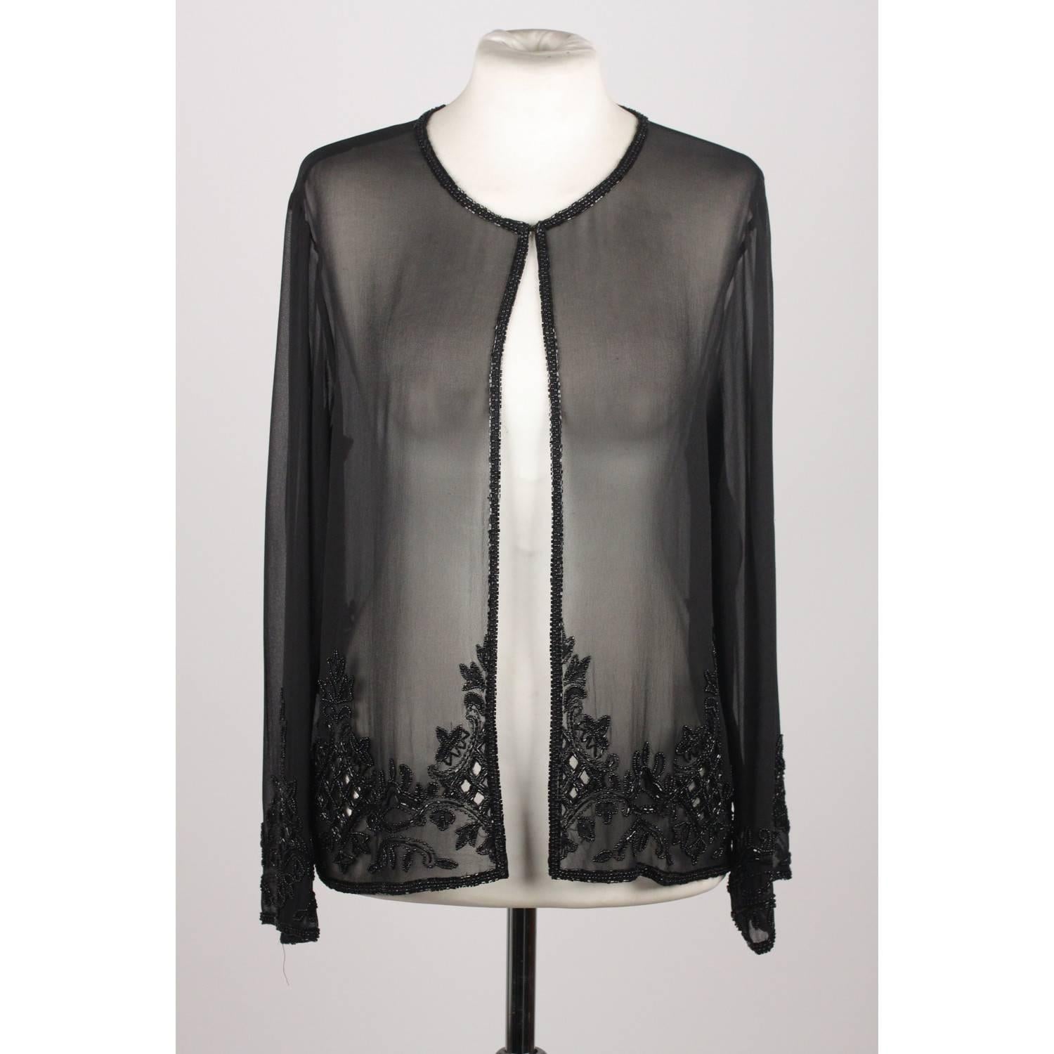 Valentino Black Pure Silk Chiffon Evening Jacket with Beadwork For Sale ...