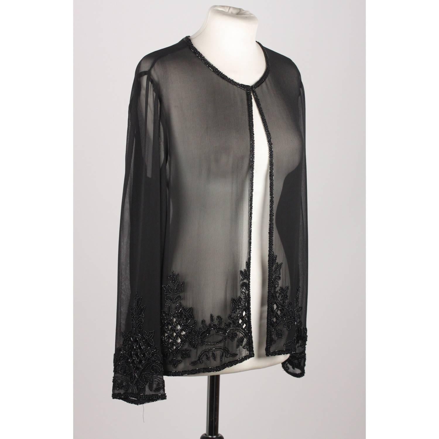 Valentino Black Pure Silk Chiffon Evening Jacket with Beadwork For Sale ...