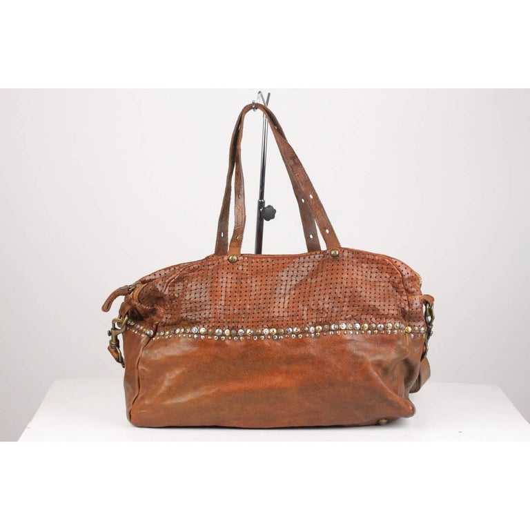 Campomaggi Teodorano Brown Leather Boston Bag with Studs For Sale at ...
